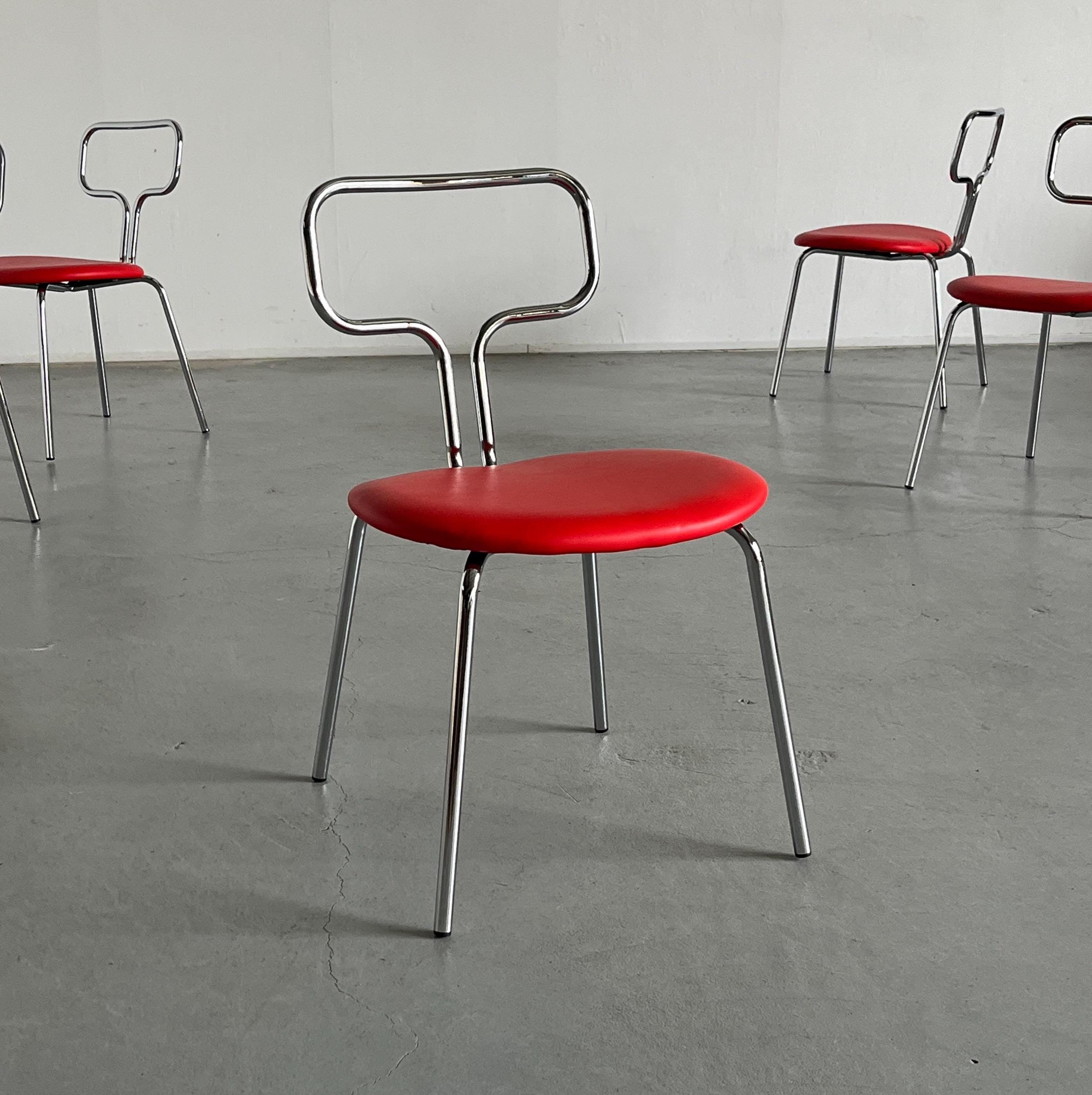 Curved Chrome Tubular Steel and Faux Leather Dining Chairs – Cherry Cargo